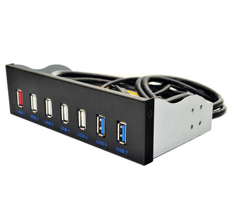 USB 3.0 7-Ports 5.25 inch Metal Front Panel USB Hub with 15 Pin SATA ...