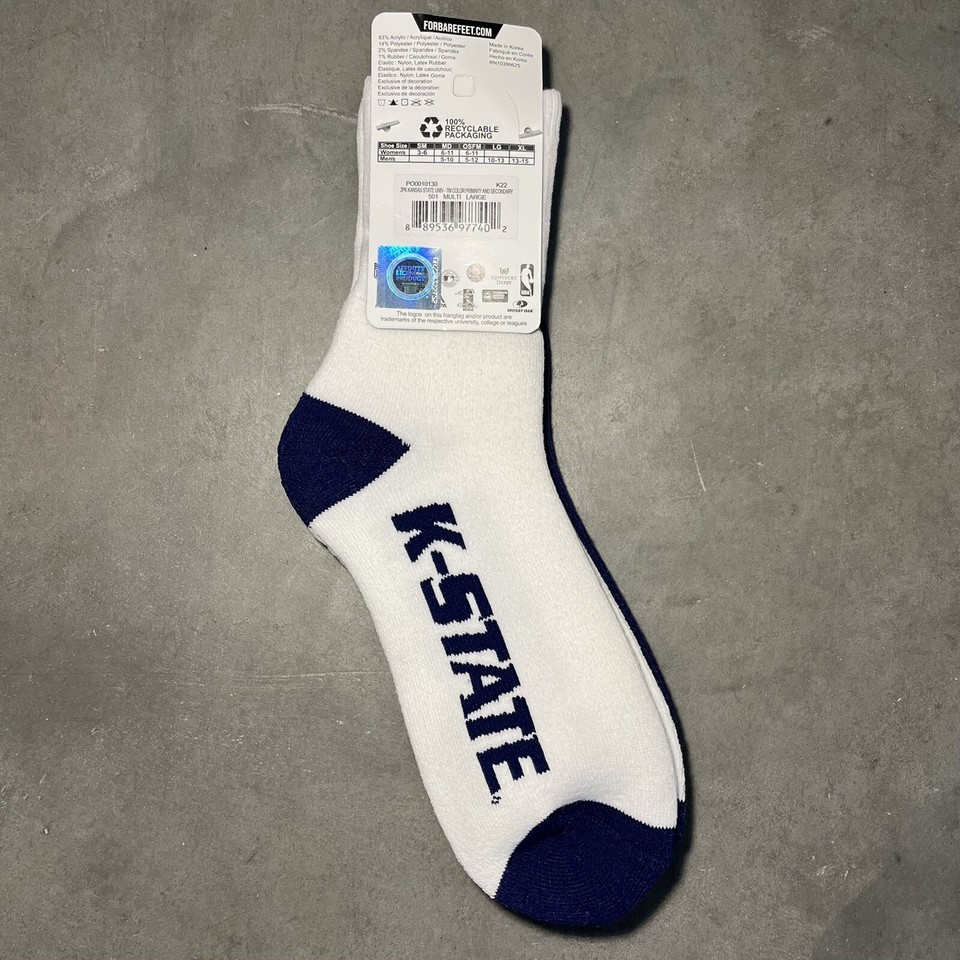 Men's NCAA KSU Kansas State Wildcats Crew Socks For Bare Feet Size ...