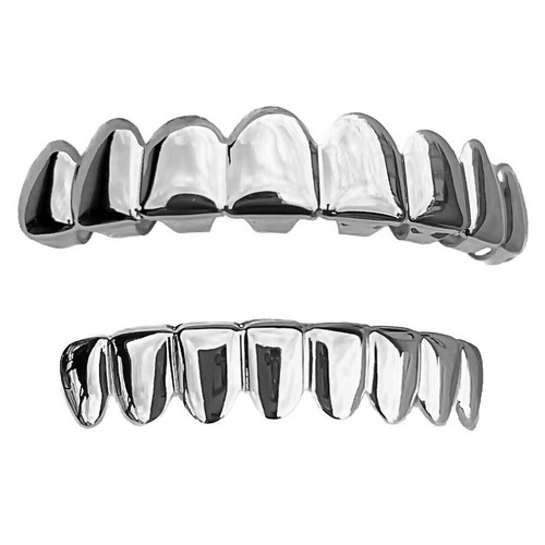 Deeper-Cut Teeth Grillz 8 Top or 8 Bottom or 8/8 Teeth Silver Tone ...