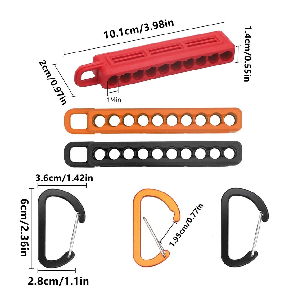 3x 1/4" Hex Bit Holder Storage Rail Screwdriver Bit Case With Carabiner ...