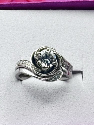 14K White Gold Engagement Flower Setting Ring Lab Created Diamond, Size ...
