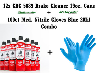 12x CRC 5089 Brake Cleaner + 100CT. Med. Nitrile Blue Gloves 2MIl ...