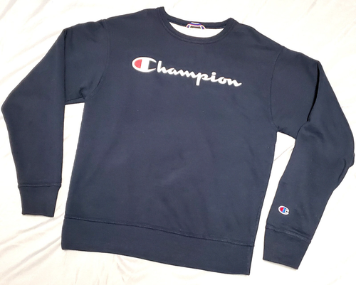 Champion Navy Blue Spellout Logo Pullover Sweatshirt Crew Neck Men's ...