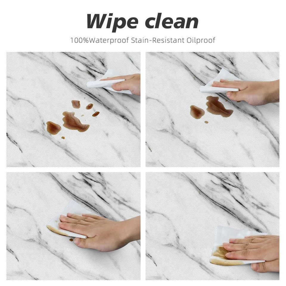 Black and White Marble Texture Tablecloth with Elastic Edge, Round ...