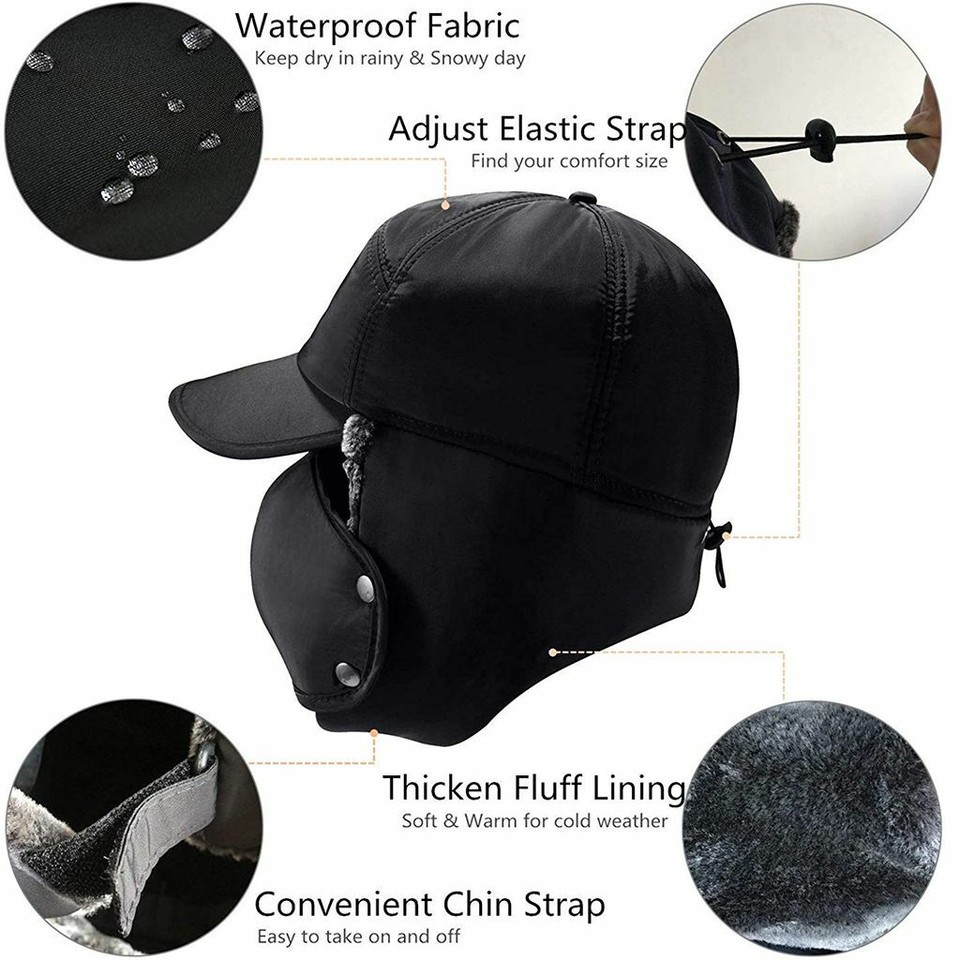 Winter Warm Fleece Lined Hat Windproof Ski Cap with Ear Flaps for Cold ...