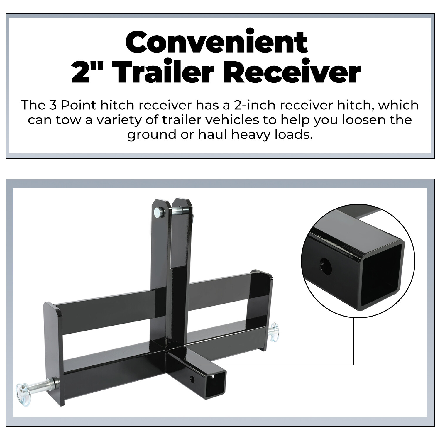 3 Point 2" Receiver Hitch Drawbar W/Suitcase Weight Brackets for CAT 1 ...