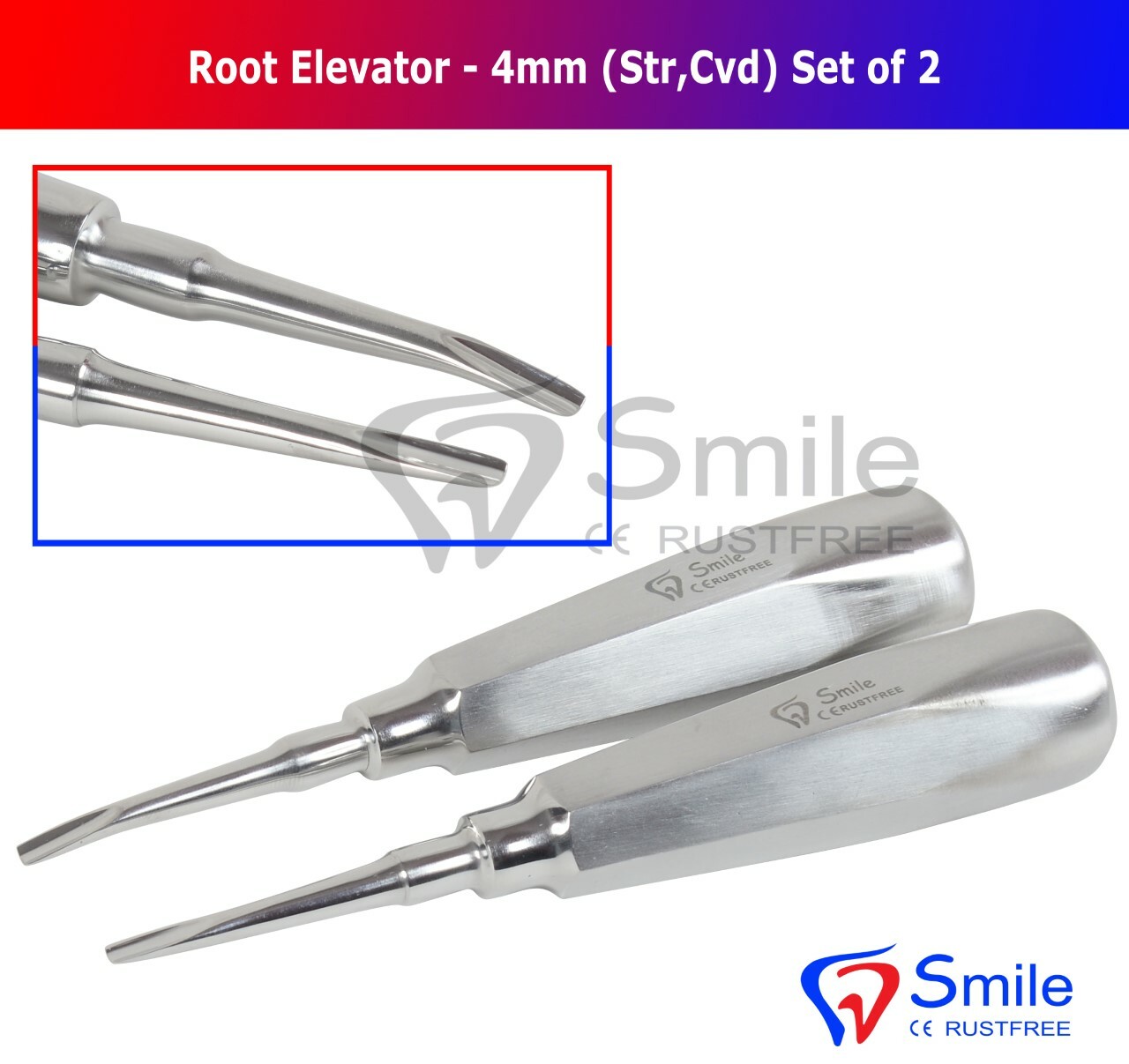 Set Of 2 Dental Luxation Elevators Tooth STR/CVD 4mm Root Extraction ...