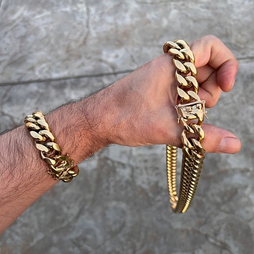 14k Gold Plated Stainless Steel 18mm Cuban Miami Link Bracelet Kilo ...