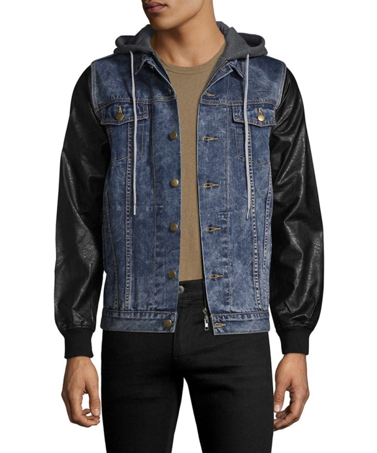 NWT KINETIX Men’s Casual Mixed Media Crescent Hooded Jean Jacket Size S ...