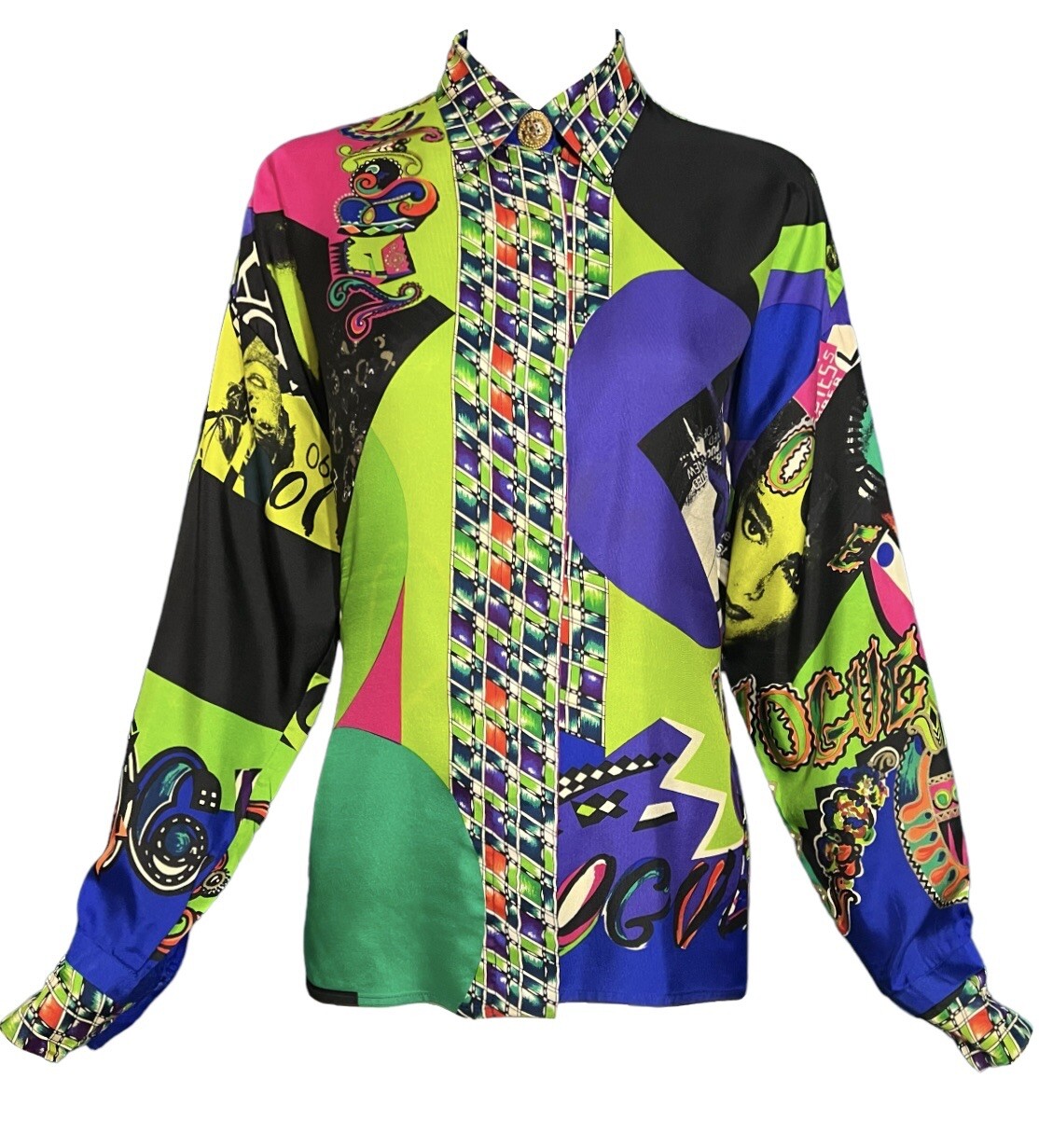 S/S 1991 Gianni Versace Vogue Pop Art Printed Silk Sh… - Gem