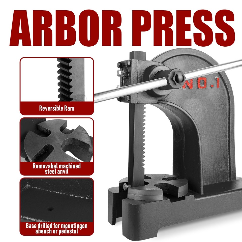 Arbor Press 1 Ton Manual Lever Press Cast Iron Heavy-duty Desktop Arbor ...