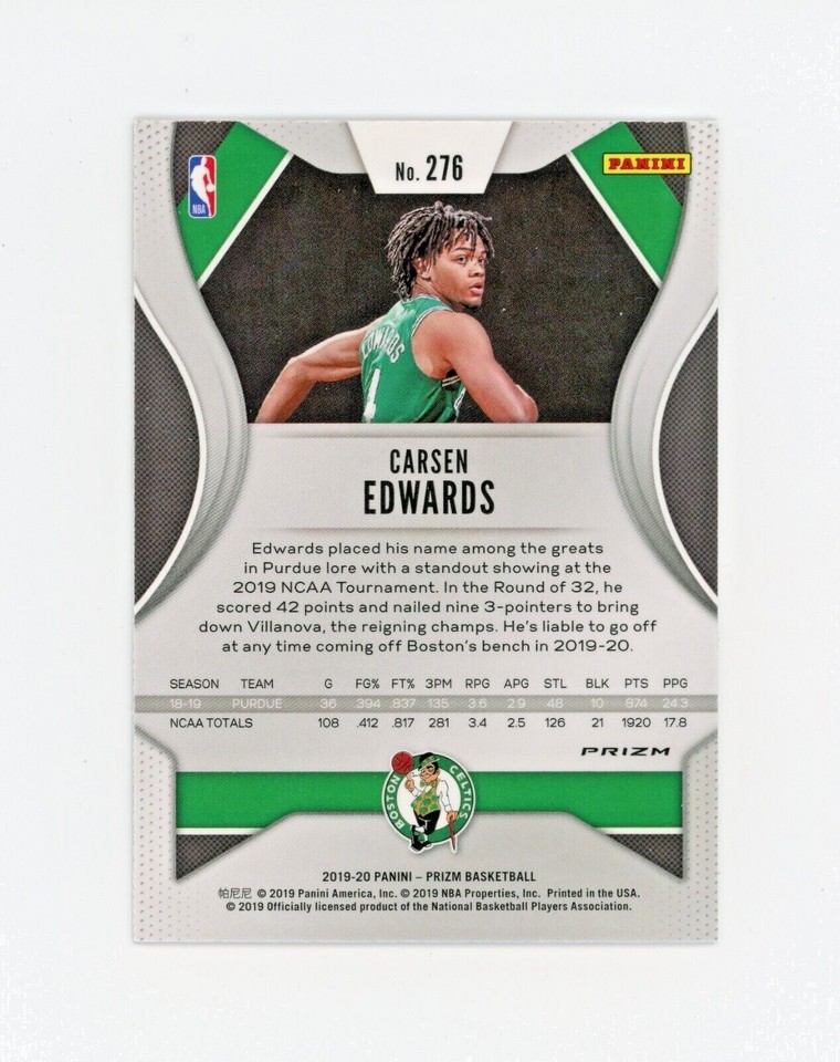 CARSON EDWARDS 2019-20 Panini Prizm Red White & Blue Rc #276 Boston ...