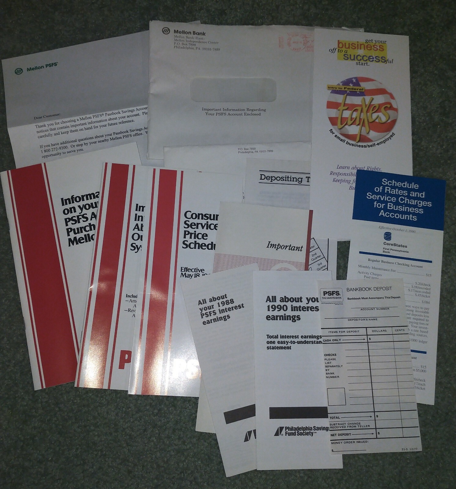 Lot vintage 1990ish Bank Brochure~Deposit Slip~Mellon PSFS~IRS ...