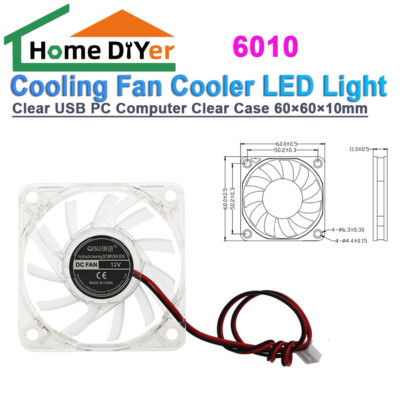 Clear USB PC Computer Clear Case Cooling Fan Cooler LED Light 60×60× ...