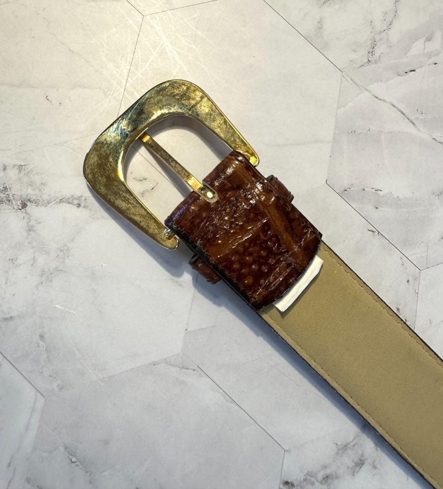 Full Grain Cowhide Leather Mens Belt 36.5" Brass Buckle Alligator ...