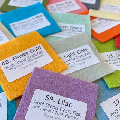 Wool Mix Craft Felt Sample Pack | 44 colour samples (approx. 5cm x 5cm ...