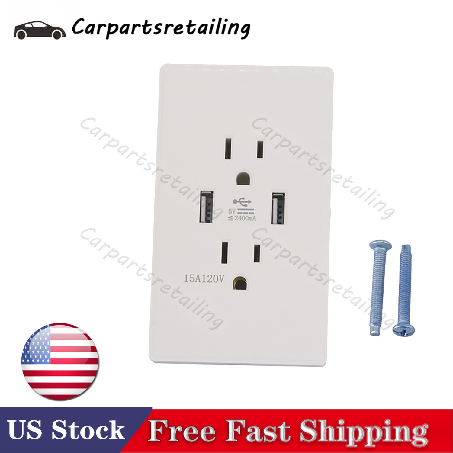 15A 110V w/USB Ports Wall Socket Charger AC Power Receptacle Outlet ...