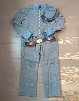 Civil War Reenactment Confederate Grey Wool 4 piece uniform w/ belt and ...