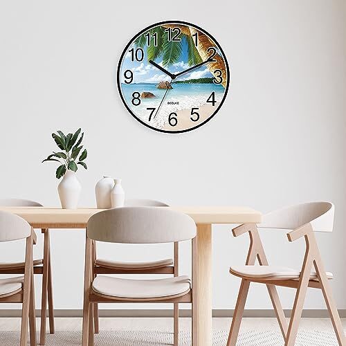 Wall Clock Non Ticking Large Number Coastal Beach Battery Operated ...