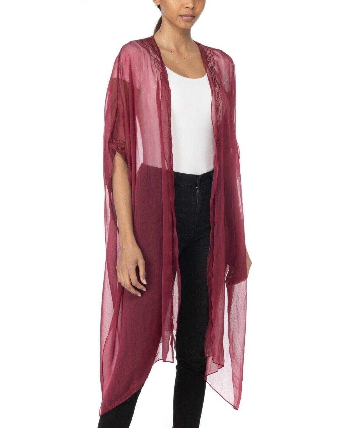 NWT Inc International Concepts Wine Color Beaded Evening Duster Topper ...