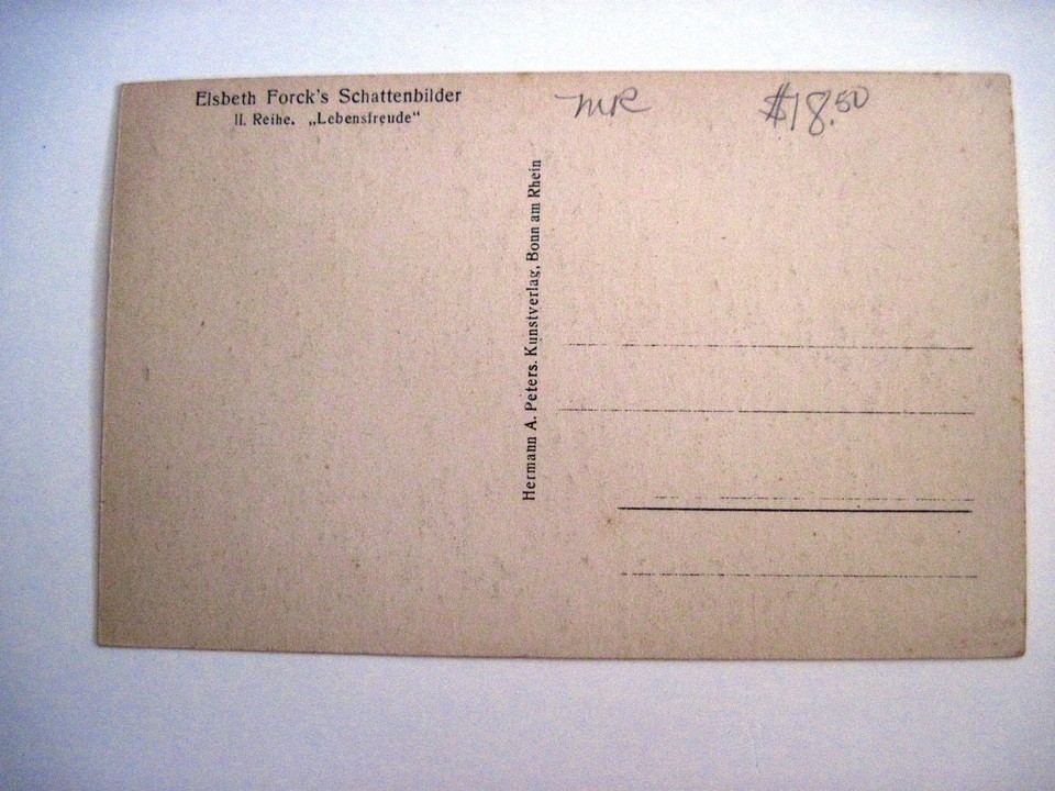 1910 Artist Signed "Eisbeth Forck Schattenbilder" Silhouette Postcard ...