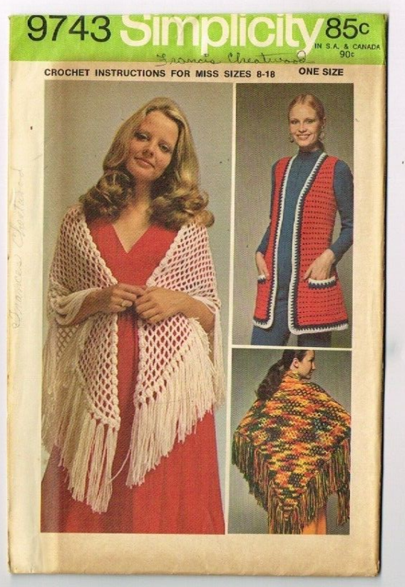 Crochet Patterns Shawl Vest Simplicity 9743 1971 Vintage Unused Pattern ...