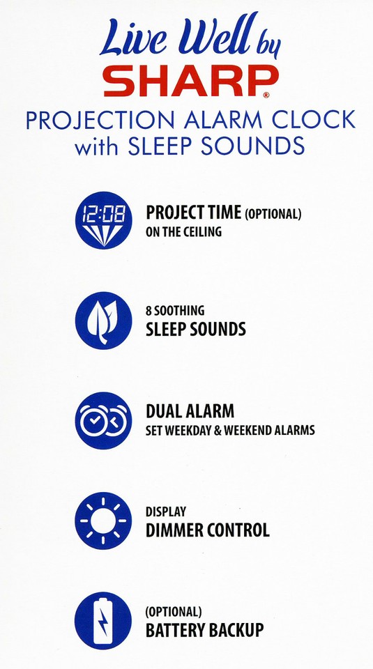 Sharp PROJECTION ALARM CLOCK with 8 SOOTHING SLEEP SOUNDS & DUAL ALARM ...
