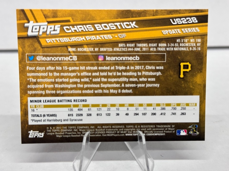 2017 Topps Update Series Card #US238 Chris Bostick RC Pittsburgh ...