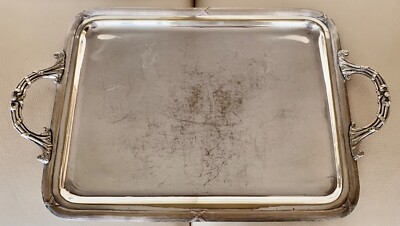 LARGE SOLID SILVER PLATED TRAY WITH EMBOSSED HANDLES - 20x15 in ...