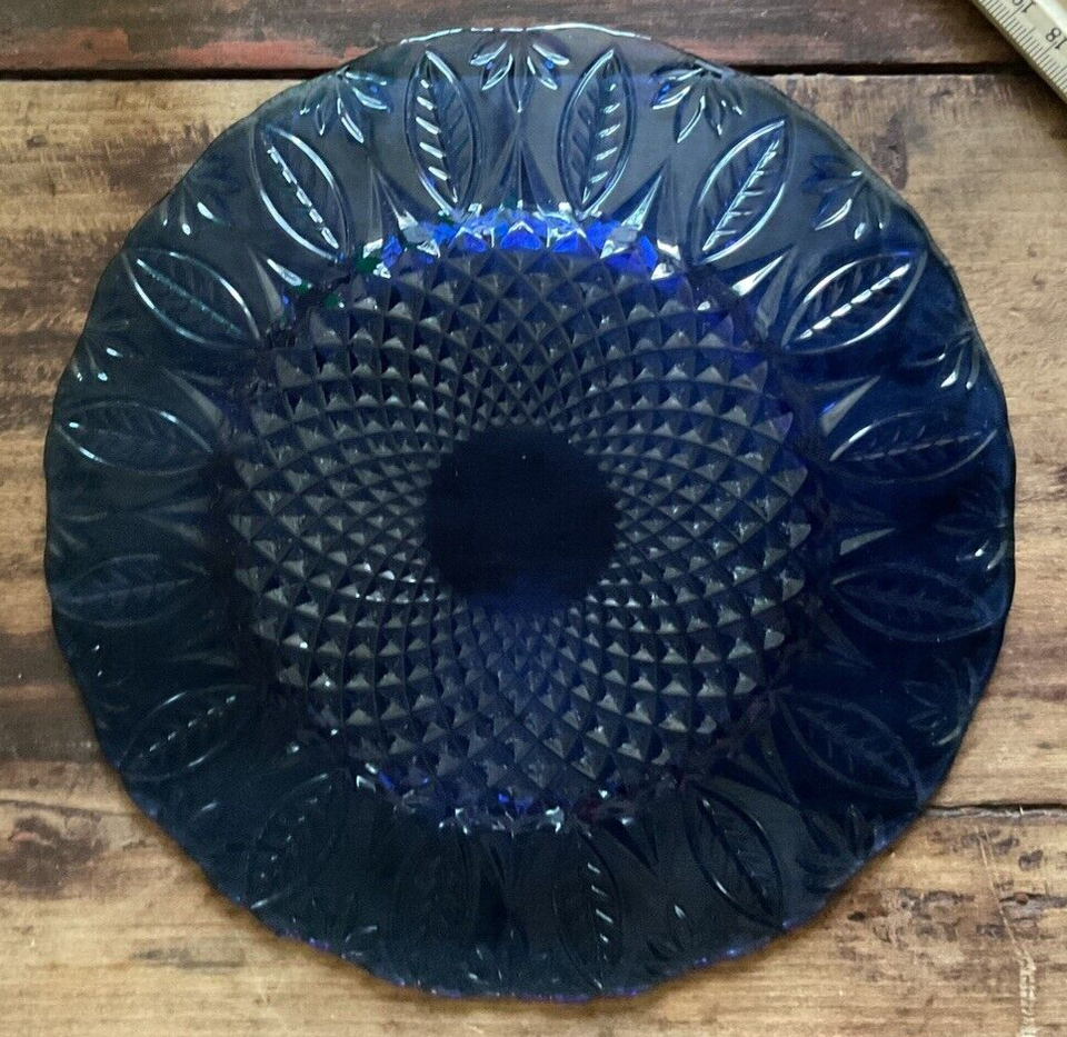 AVON ROYAL Sapphire Cobalt Blue Glass Plate Embossed Leaf Design | eBay