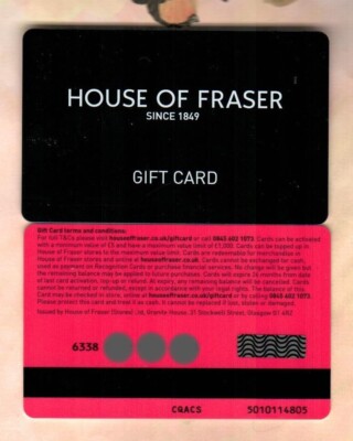 HOUSE OF FRASER ( UK ) Classic Logo White on Black ( 2010 ) Gift Card ...