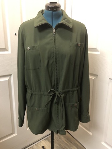 TravelSmith Olive Packable Drawstring Waist Full Zip Collared Jacket Sz ...