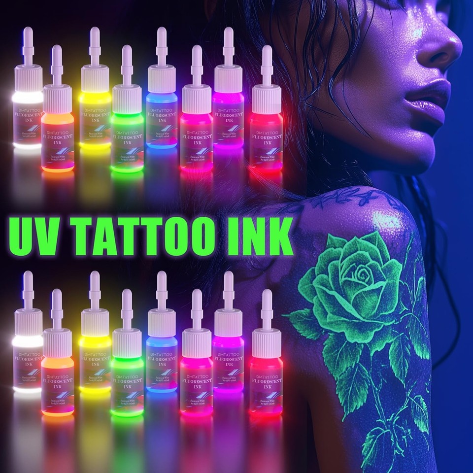 Fluorescent Tattoo Ink Set, 8Pcs Tattoo Ink Color Set,Glow in The ...