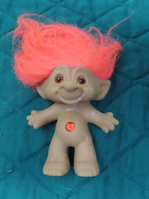 Vtg Ace Novelty Troll Doll Neon Orange Hair Rhinestone Belly | eBay ...