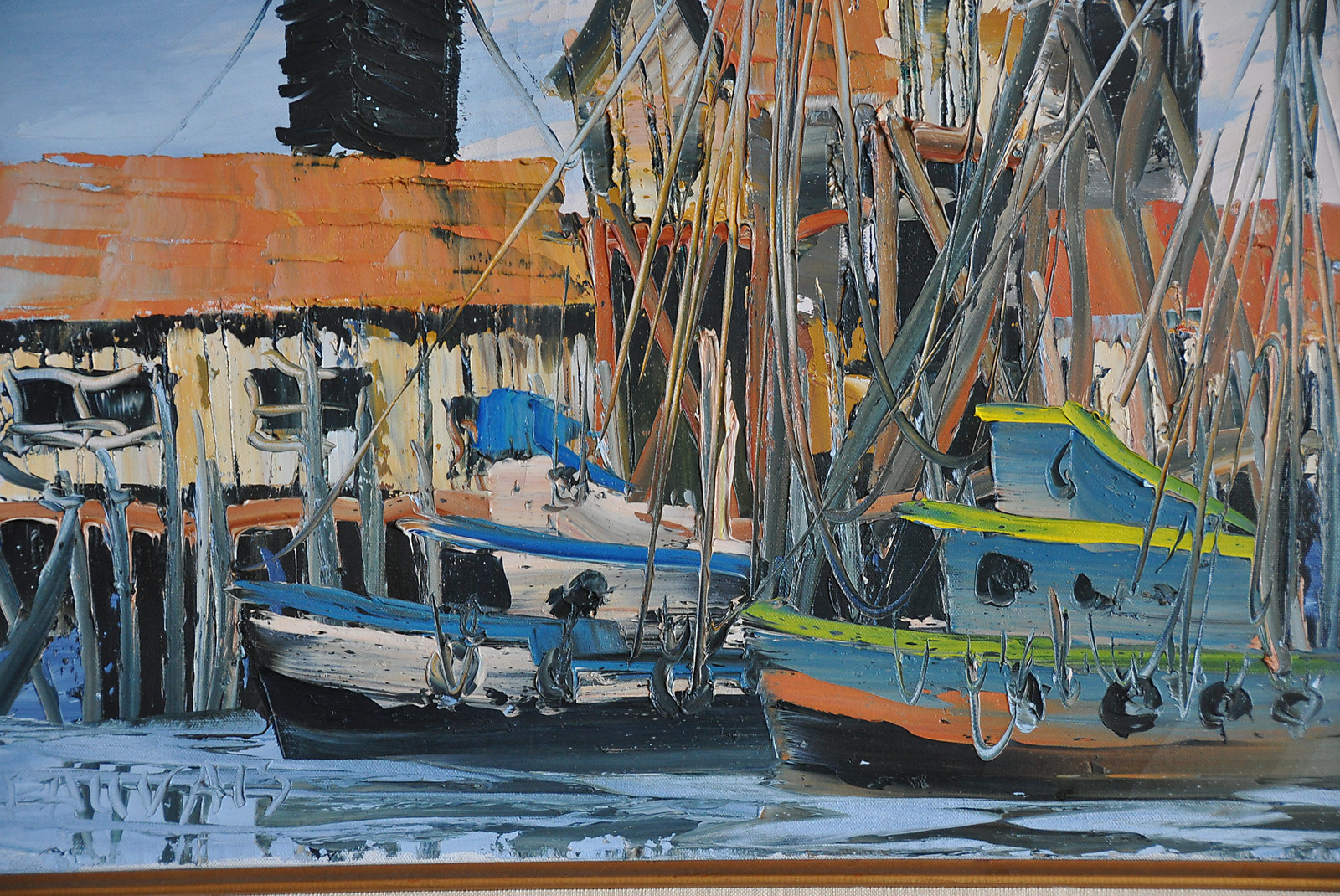 CHARLES J. BEAUVAIS 1917- OIL PAINTING LAGUNA BEACH CALIFORNIA BOAT ...