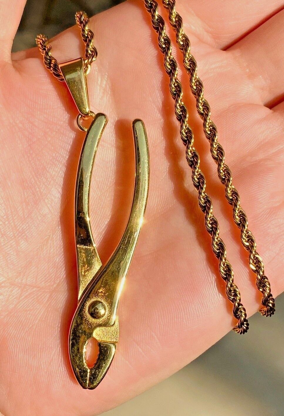 Cutting Plier Mechanic Pendant Men Women 14k Gold Finish Charm Rope ...