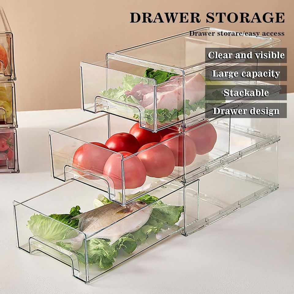Mano 2Pack Clear Fridge Drawers Pull Out Stackable Refrigerator Drawer ...