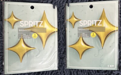 Spritz Party Balloons Gold Shiny Stars 3ct Sz 16", 24", 36" Each Kit (2 ...