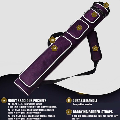 Champion 2X4,3x6 Purple Nylon Billiard Pool Cue Stick Hard Case 4S2B ...