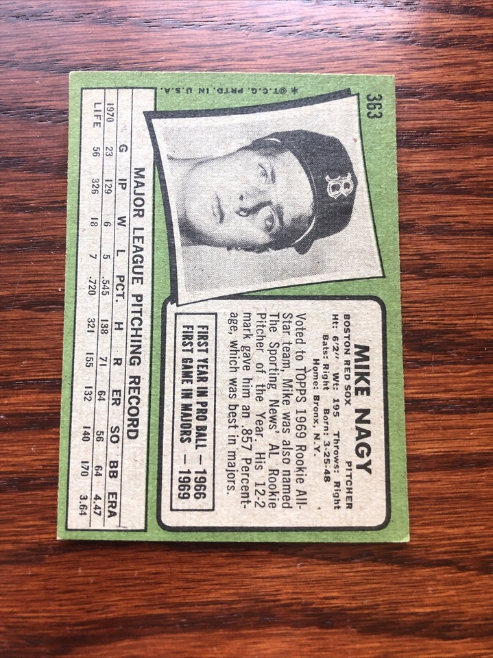 Mike Nagy 1971 Topps #363 Boston Red Sox | eBay