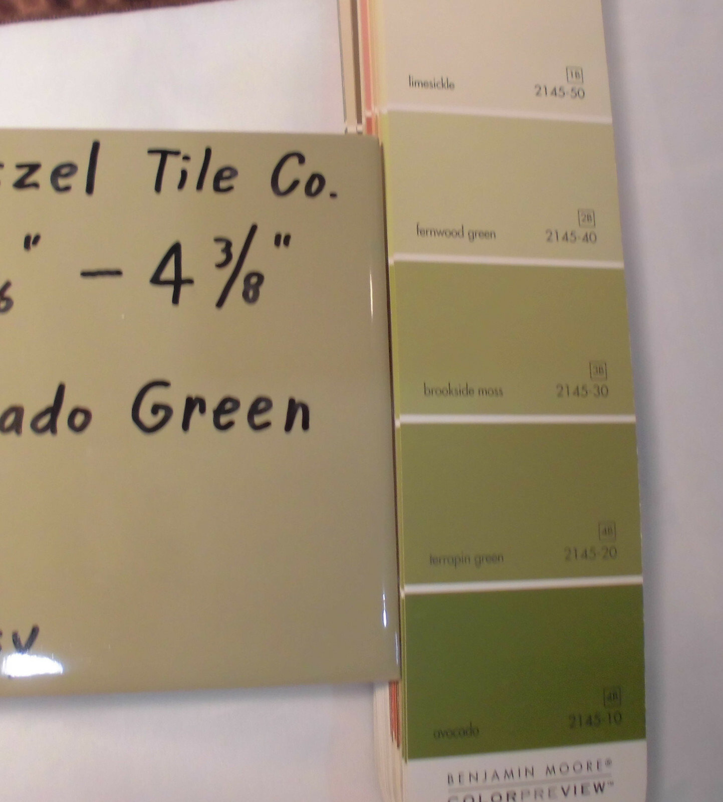 1 pc. *Avocado-Olive-Green* Glossy Ceramic Tile; Wenczel Co. 4-5/16"- 4 ...