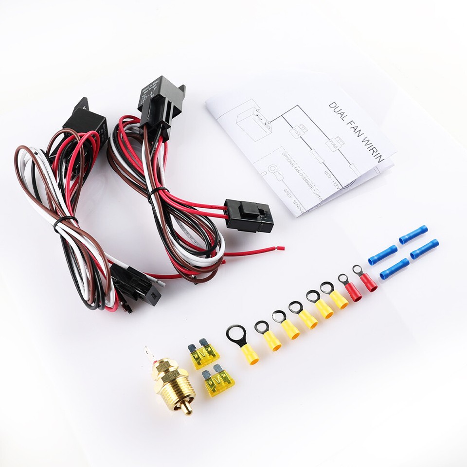 Dual Electric Fan Relay Wiring Kit with Thermostatic Sensor Switch ...