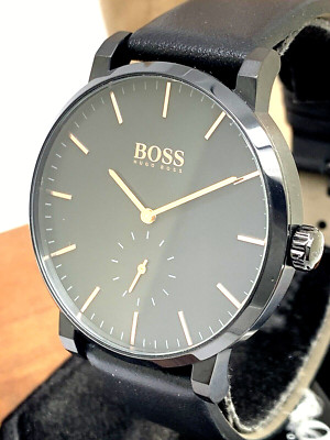 Hugo Boss Men's Watch 1513768 Essence Quartz Black Dial Leather Band ...