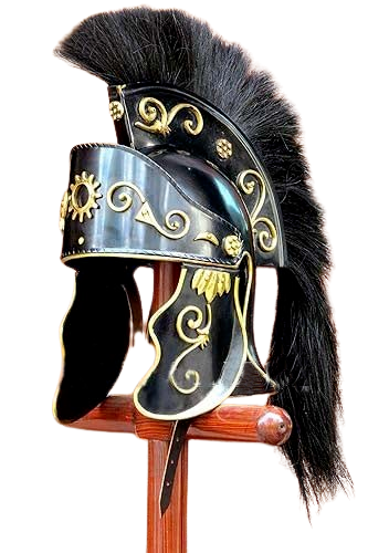 Greco-Roman Helmet with Black Crest Medieval Armor Helmet Halloween ...