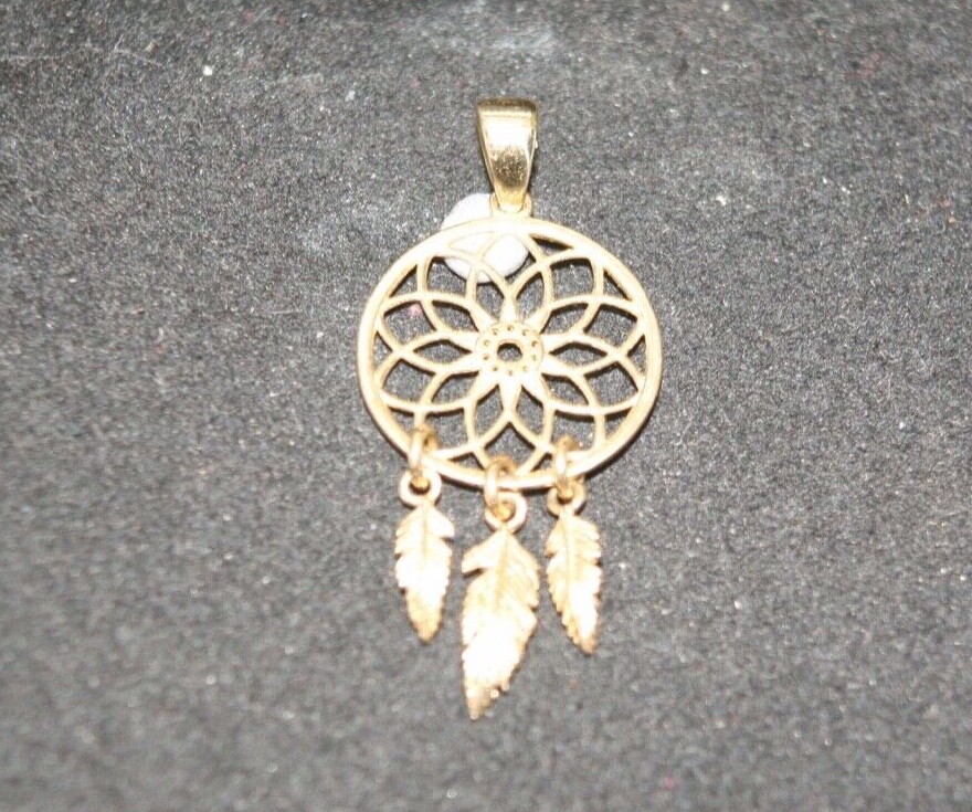 100% Genuine 9k Solid Yellow Gold Feather Dream Catcher Pendant or ...