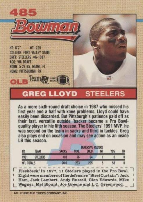 1992 Bowman Greg Lloyd #485 for sale | eBay