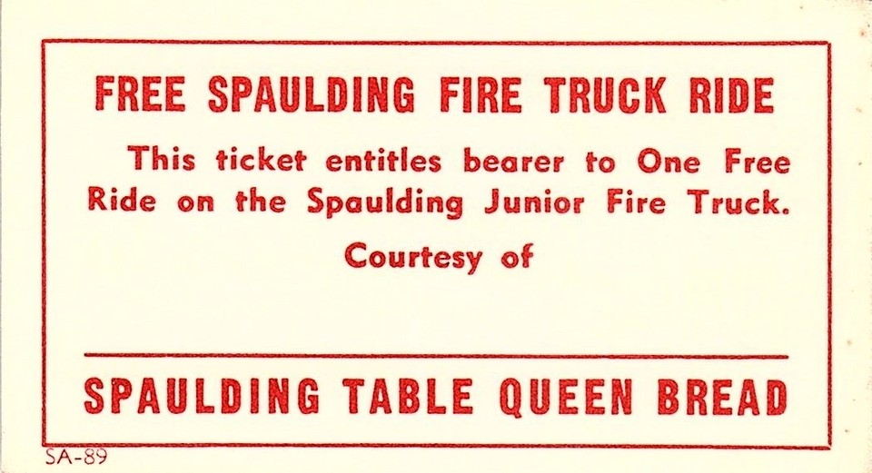 Vintage 1940s Spaulding Table Queen Bread Fire Truck Ride Ticket t11 | eBay
