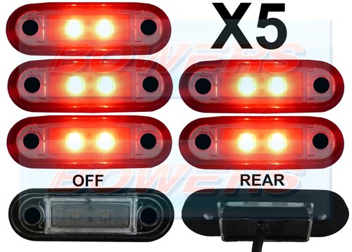 5 x 12V/24V FLUSH FIT RED REAR LED MARKER LAMPS / LIGHTS TRUCK VAN CAR ...