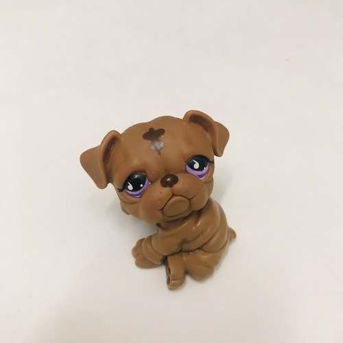 Littlest Pet Shop Retired Bulldog #881 Brown with Purple Eyes LPS Hasbr ...