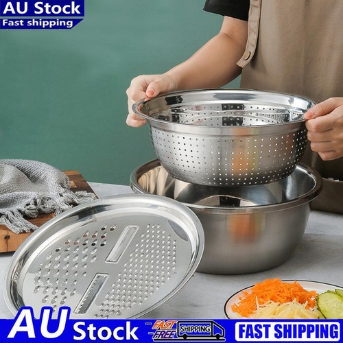 3 In 1 Stainless Steel Colander Strainer Bowl Set Multifunctional Basin ...